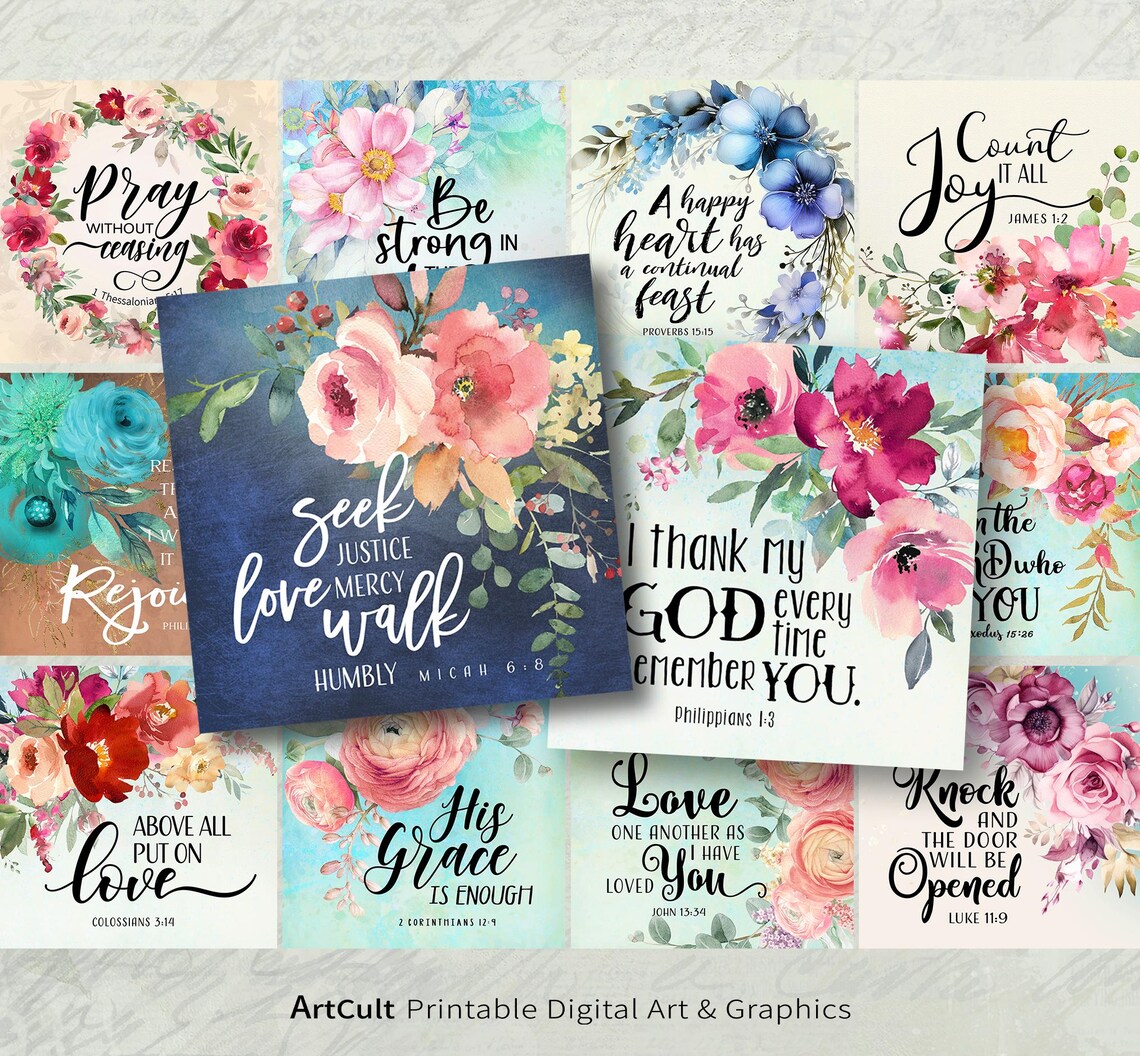 Floral Bible Verse Stickers, Printable 2x2 (digital Download) - Etsy