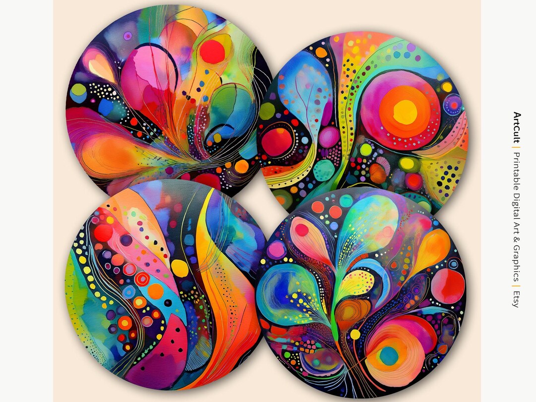 Printable 4 Inch Circle Designs PNG + JPG Digital Download for Coasters ...