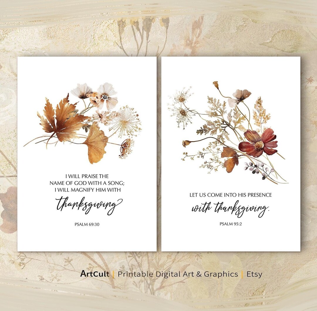 Printable Verses Thanksgiving Autumn 4 BOTANICAL ART 5x7 Inch Designs ...