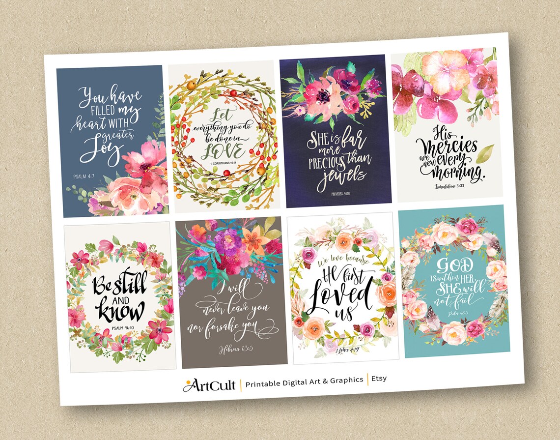 Printable BIBLE VERSES TAGS Scripture Art Eight - Etsy