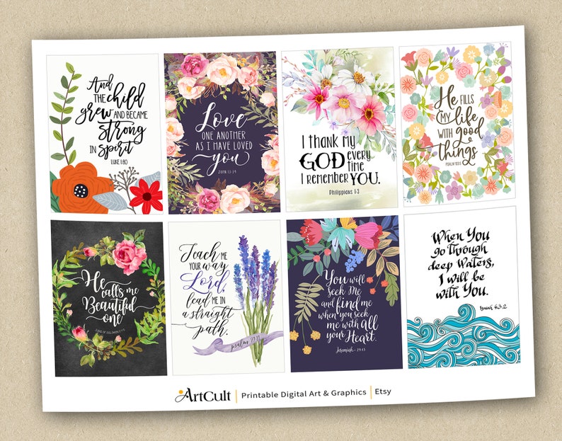 Printable BIBLE VERSES TAGS Scripture Art Eight - Etsy