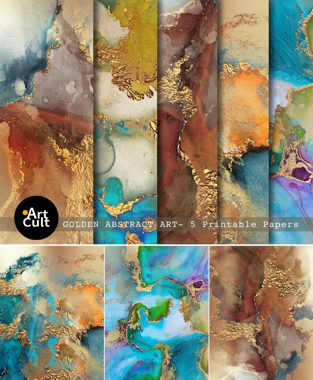 Printable Digital Papers GOLDEN ABSTRACT ART 5 Large Sheets - Etsy