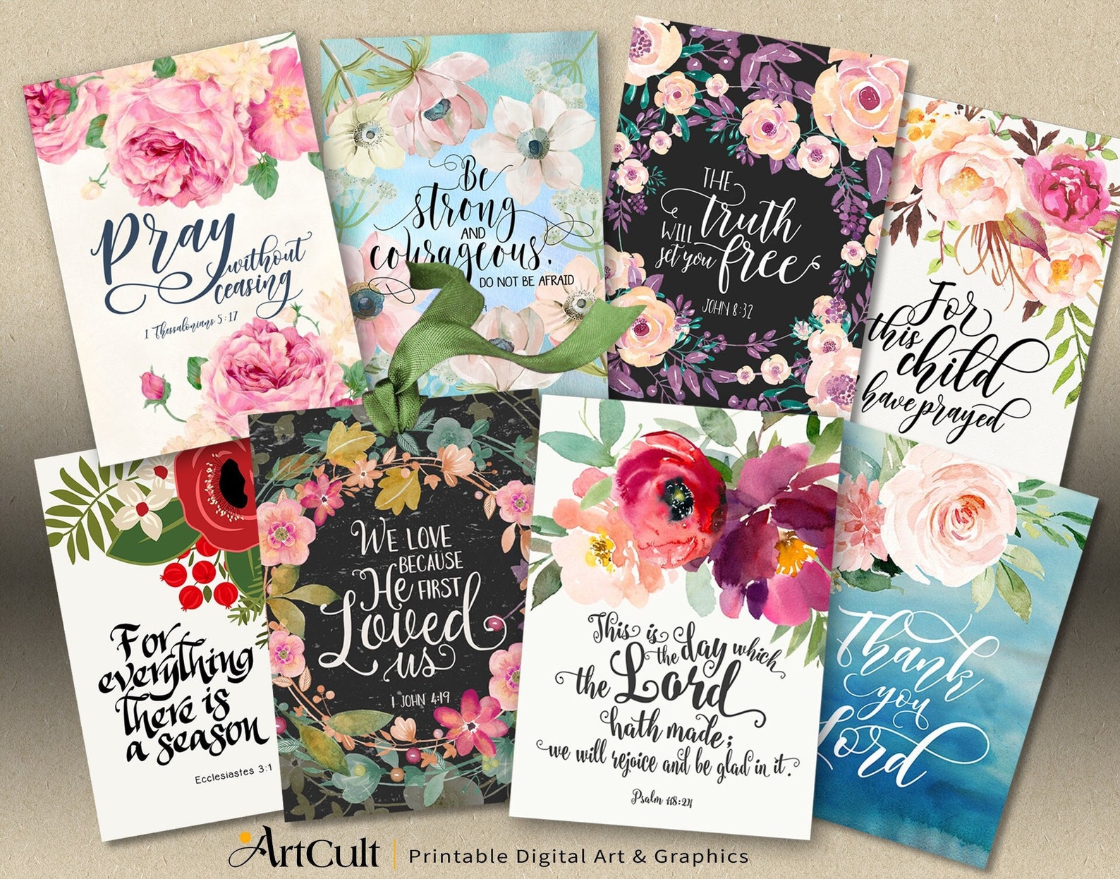 Printable BIBLE VERSES TAGS Scripture Art, Eight 2.5"x3.5" Size Cards ...