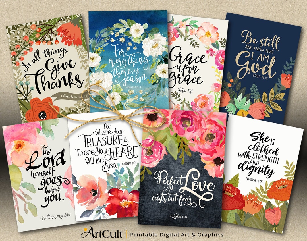 Printable BIBLE VERSES TAGS Scripture Art, Eight 2.5"x3.5" Size Cards ...