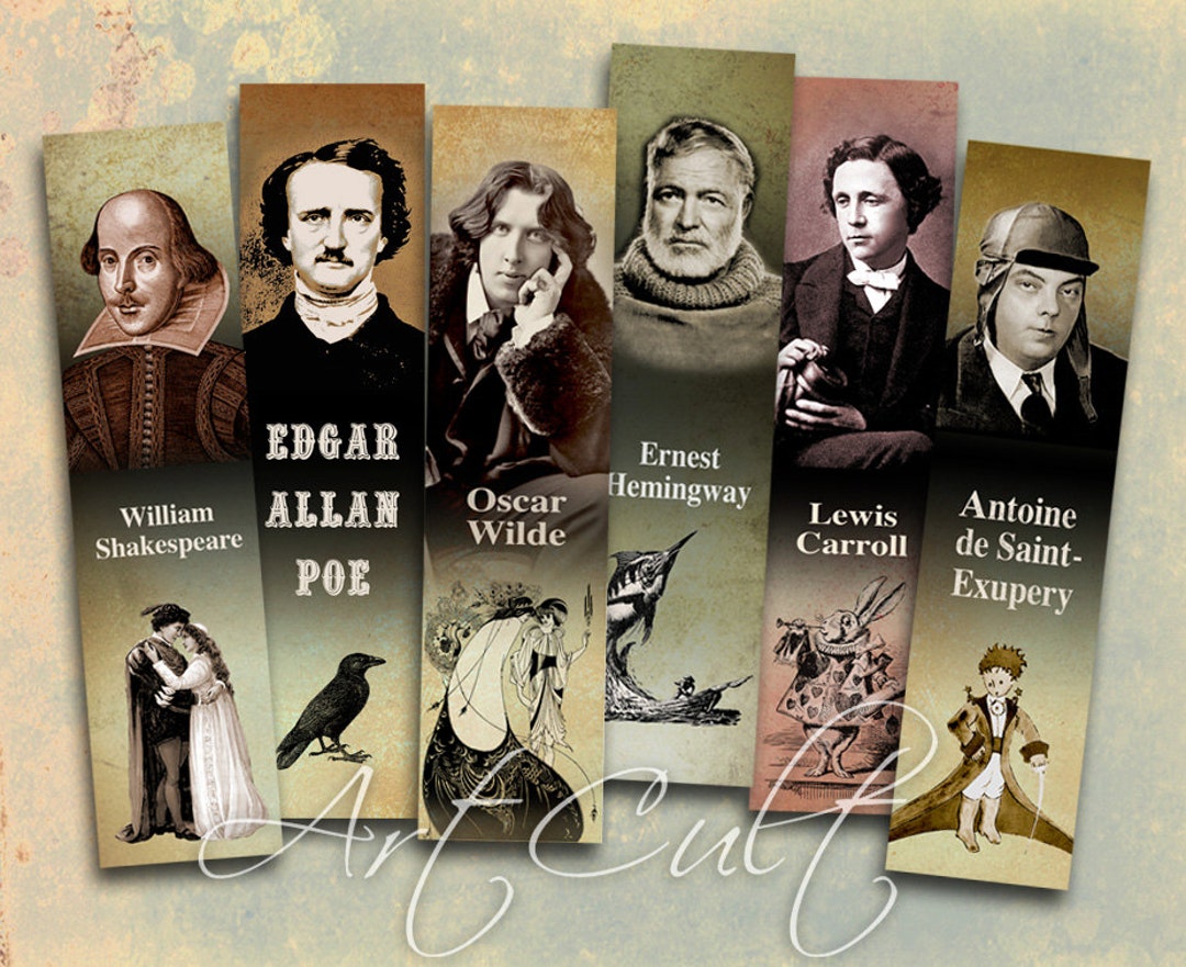 Printable Bookmarks MOST FAMOUS WRITERS Digital Collage Sheet, Instant ...