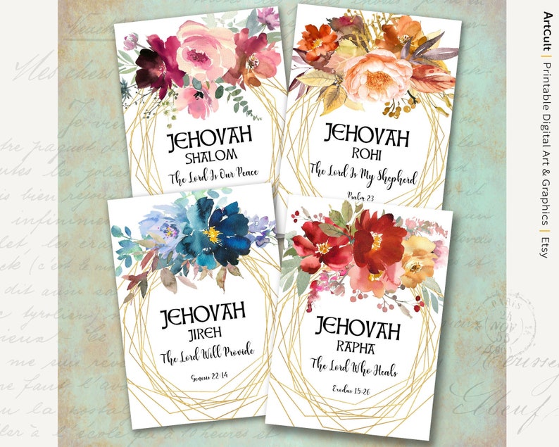 Jehovah Bible Verse Print - Floral Home Decor 5x7" (digital Download ...