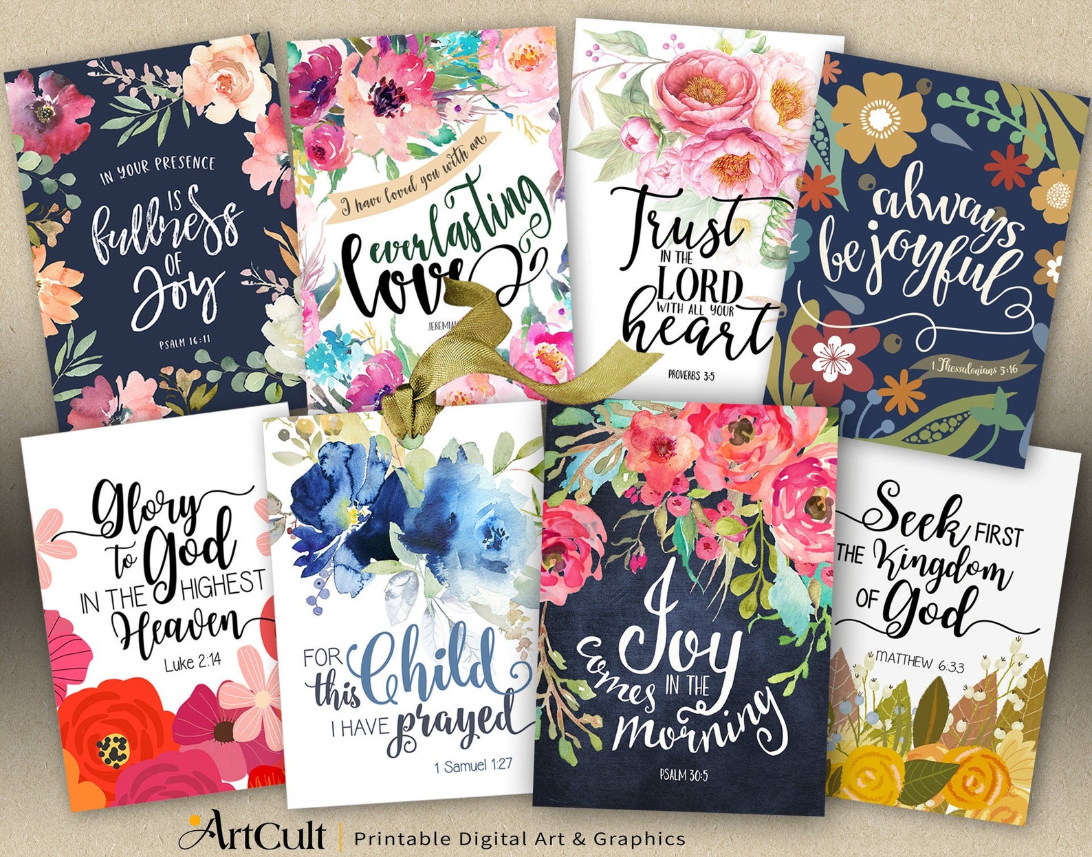 Printable BIBLE VERSES TAGS Scripture Art, Eight 2.5"x3.5" Size Cards ...