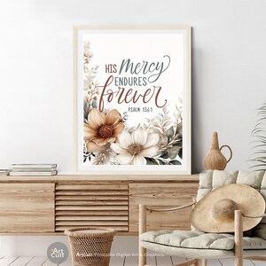 Printable Artwork Bible Verse “his Mercy Endures Forever” Psalm 136:1 ...