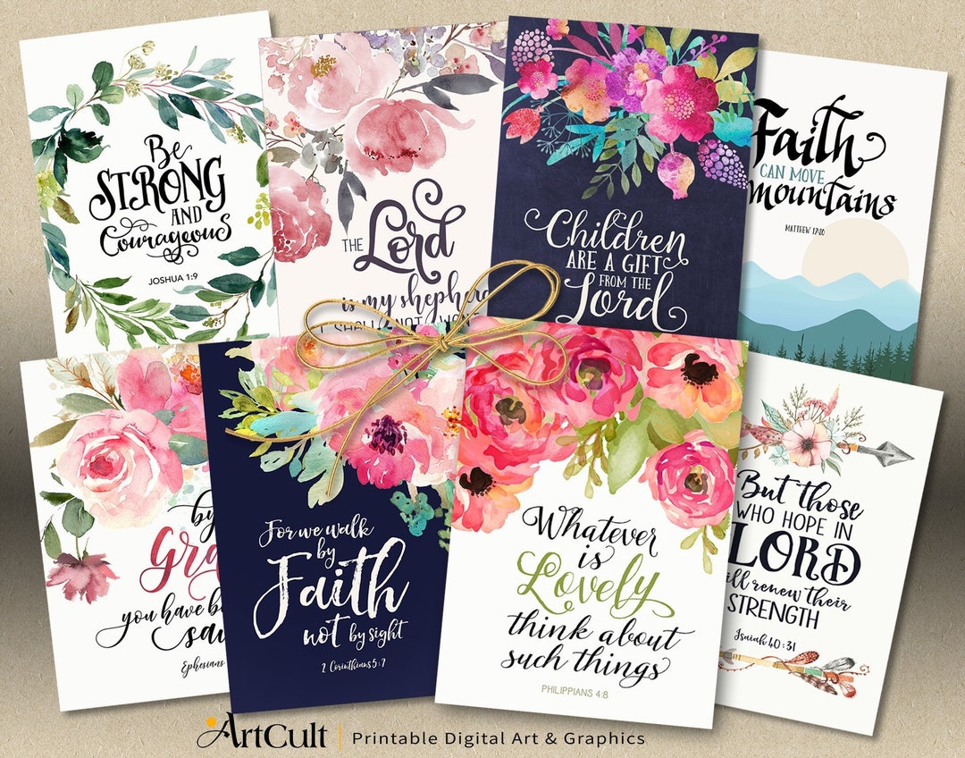 Printable BIBLE VERSES TAGS Scripture Art, Eight 2.5"x3.5" Size Cards ...