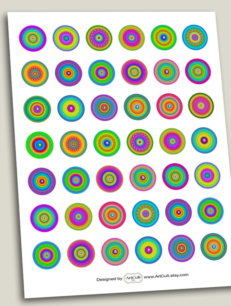 1 Inch 25mm and 1.5 Inch Size Images VIVID BRIGHT CIRCLES | Etsy