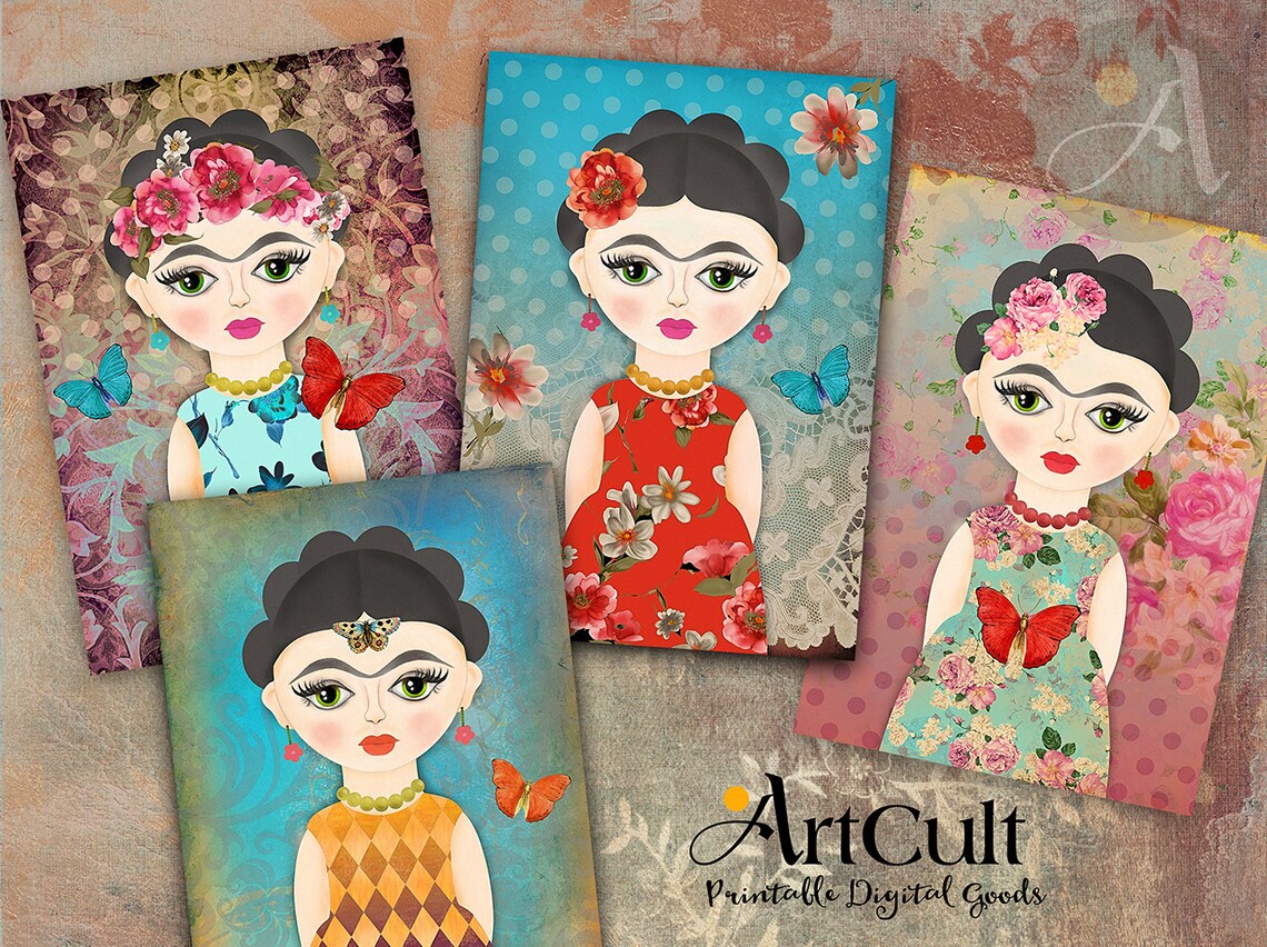 Four Printable 5x7 Inch Images LITTLE FRIDA Set 2 Instant | Etsy