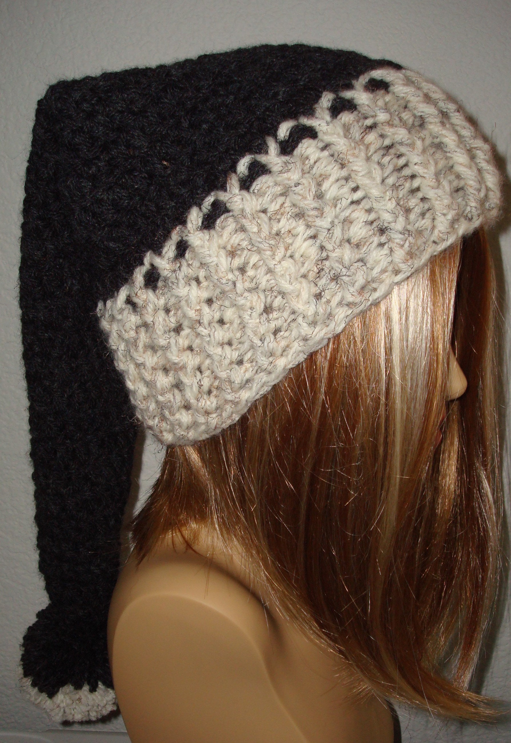 Santa Hat-stocking Cap-elf Hat Slouchy Crocheted/winter Warm/charcoal ...