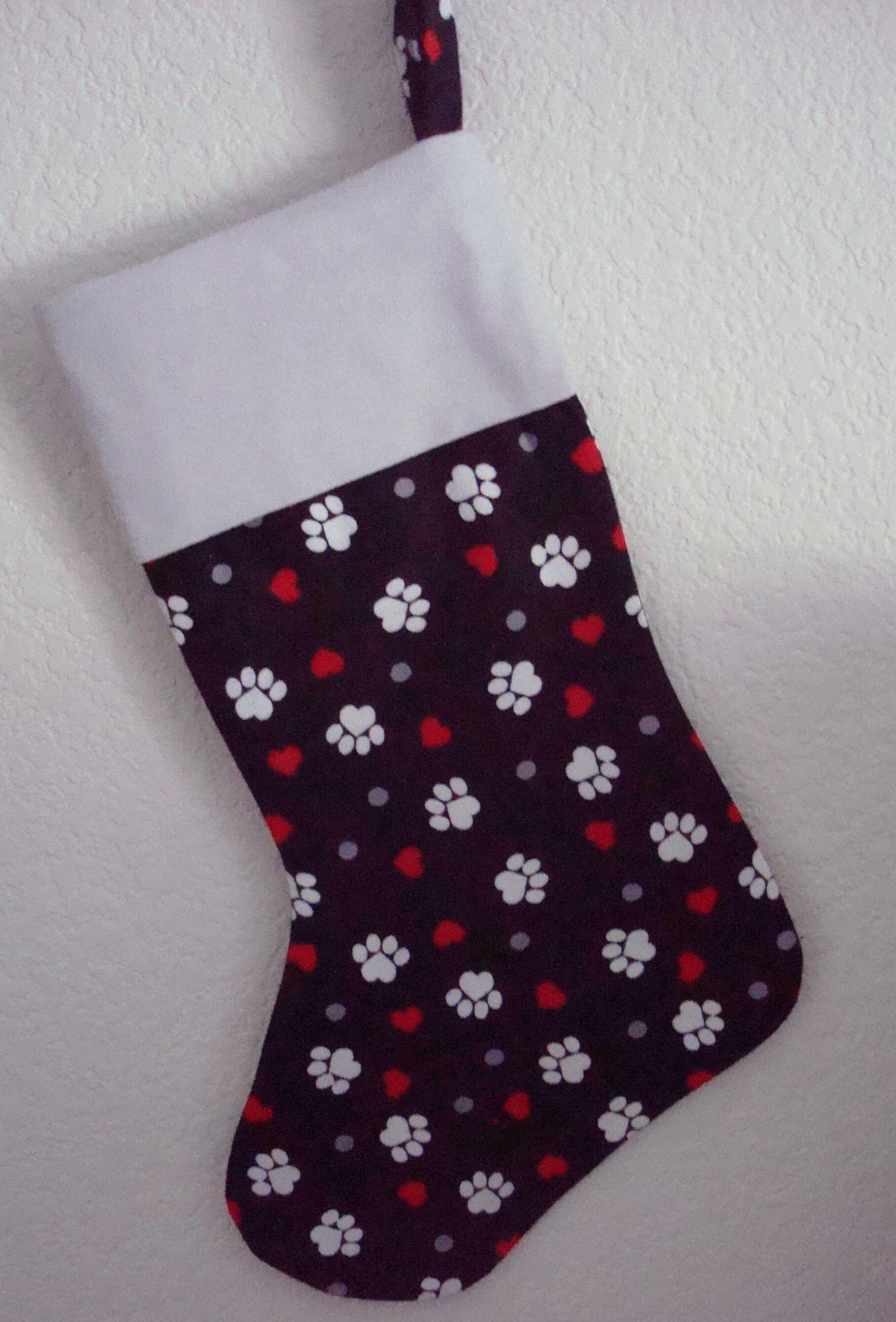 Christmas Dog Stocking Black With Paw Prints Flannel Stocking/light ...