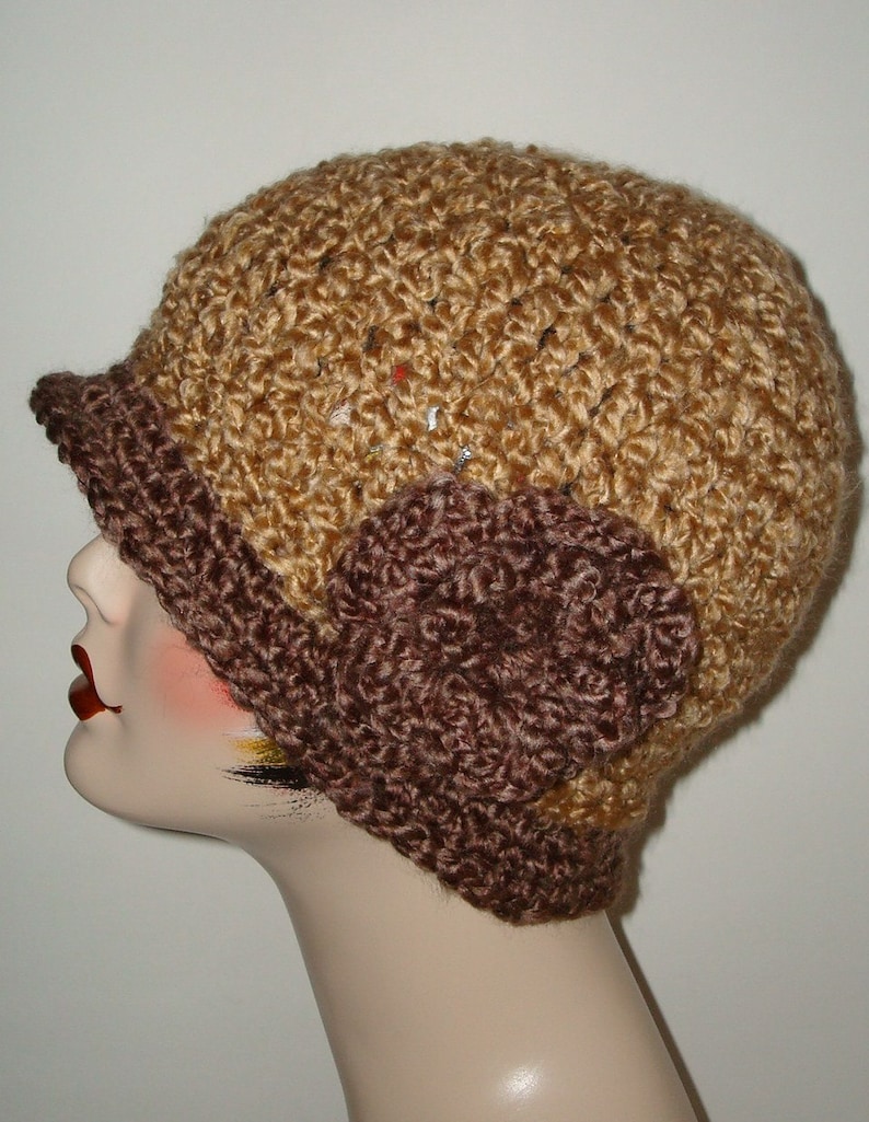 Crochet 1920'S Style Cloche Flapper Hat W/matching Rose Flower/women's ...
