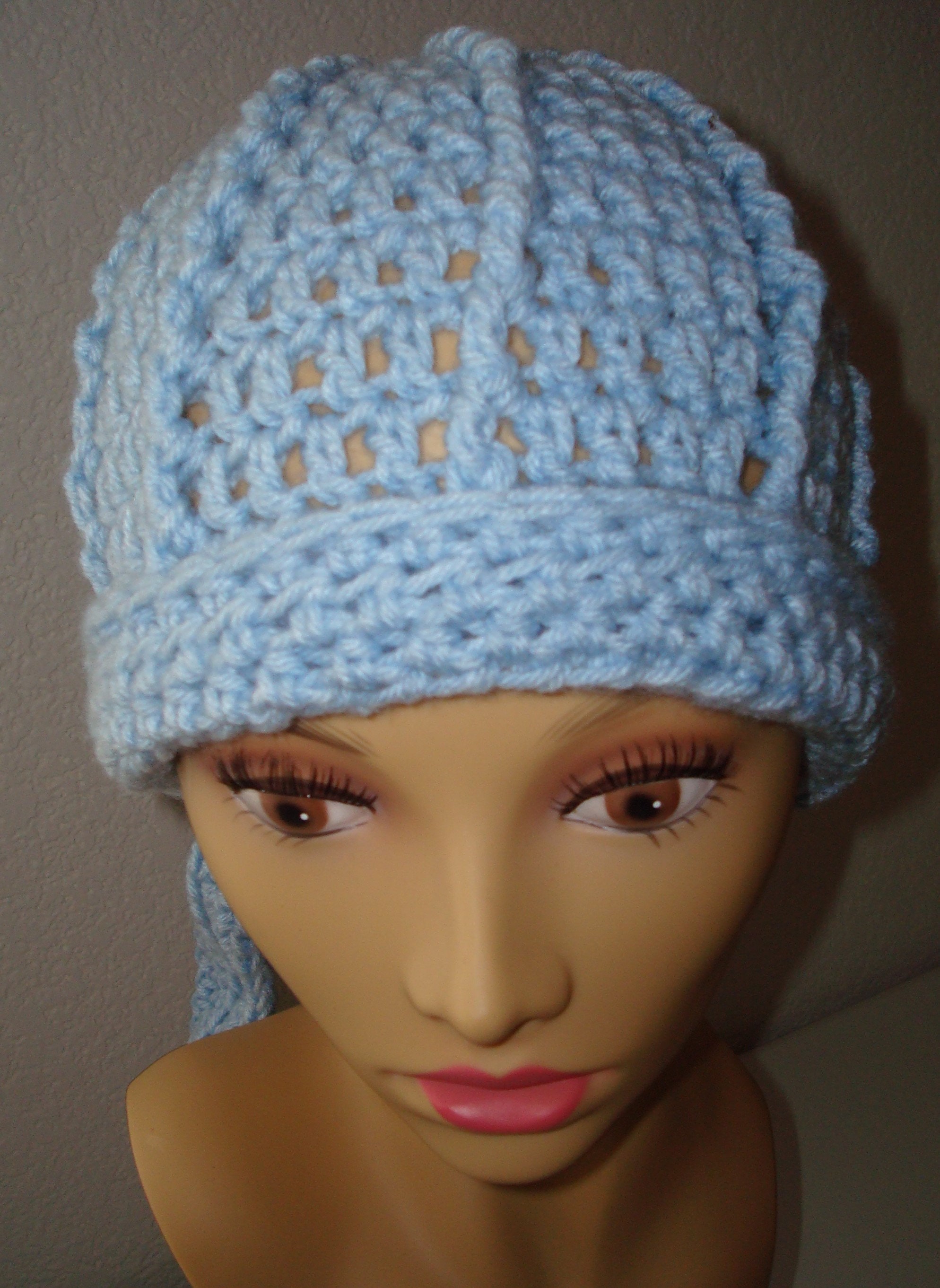 Chemo Hand Crocheted Hat With Ties/cloche Hat/chemo Hat/light Blue ...