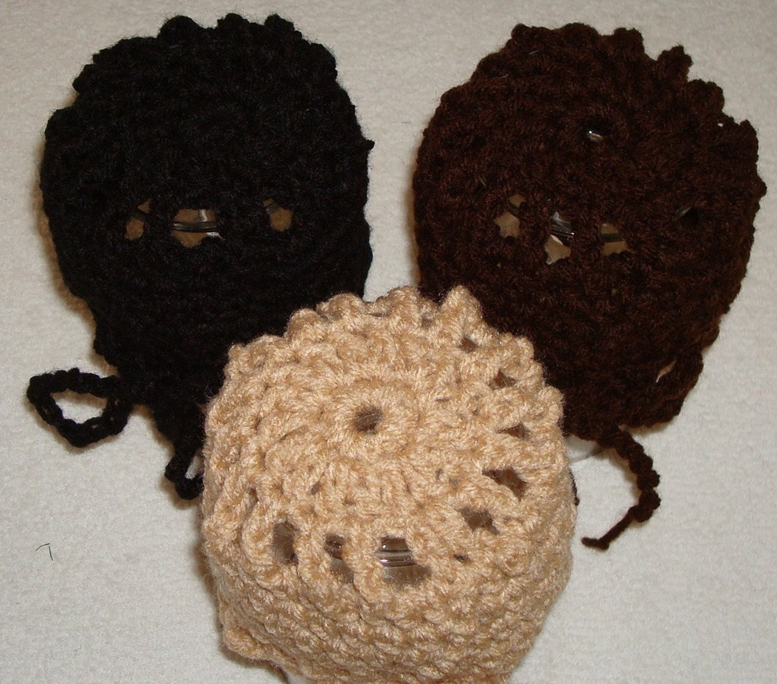 Set of 3 Large Hand Crochet Bun Cover Snoods/great for Long or Short ...