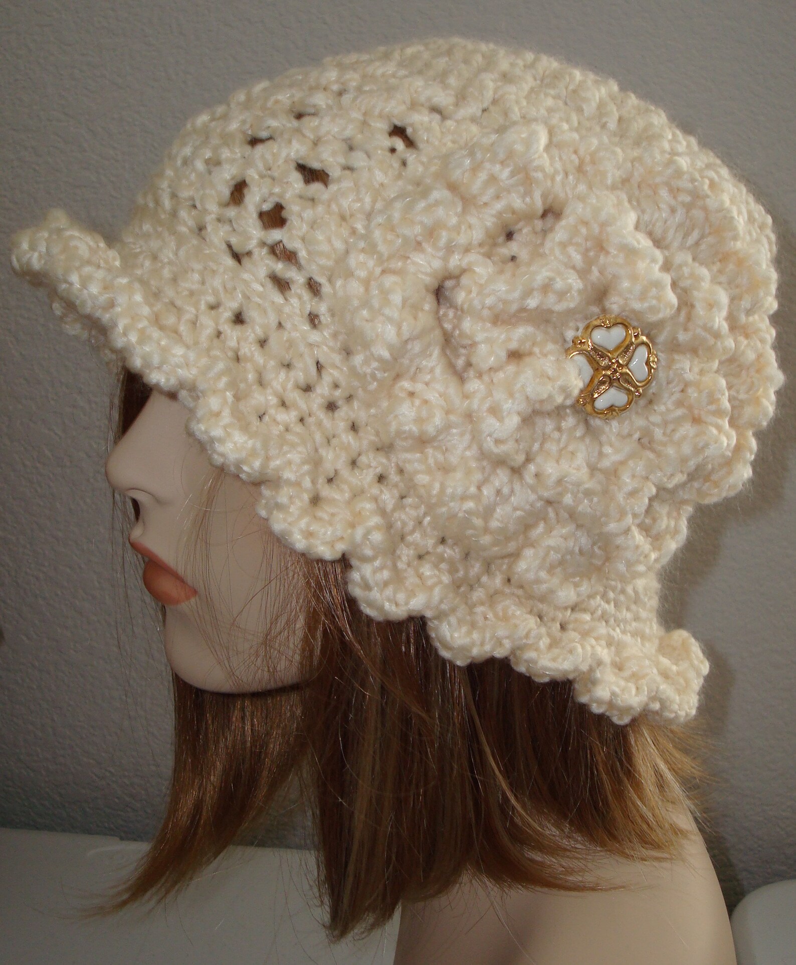 1920' Style Hand Crochet Ruffle Trim Cloche Flapper Hat W/matching ...