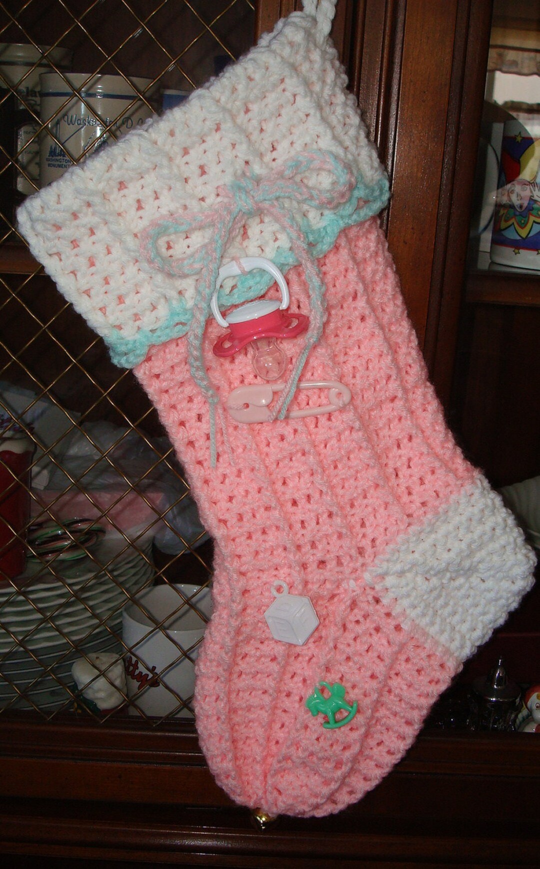 Christmas Stocking/ribbed Crochet Baby's 1st Christmas Stocking/pink ...