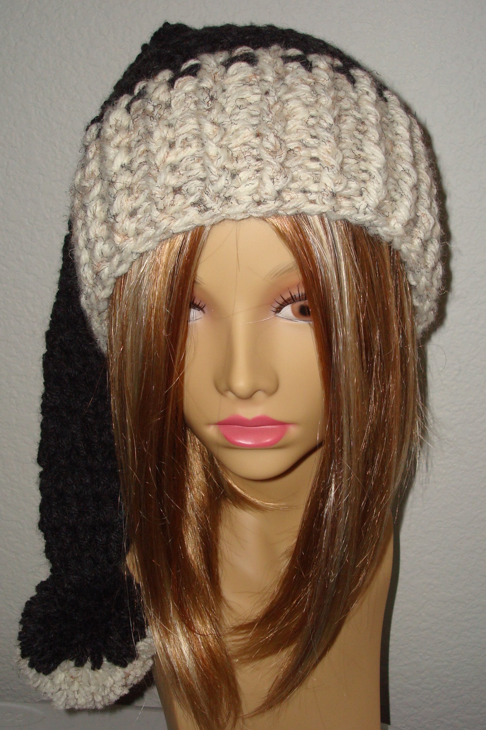Santa Hat-stocking Cap-elf Hat Slouchy Crocheted/winter Warm/charcoal ...