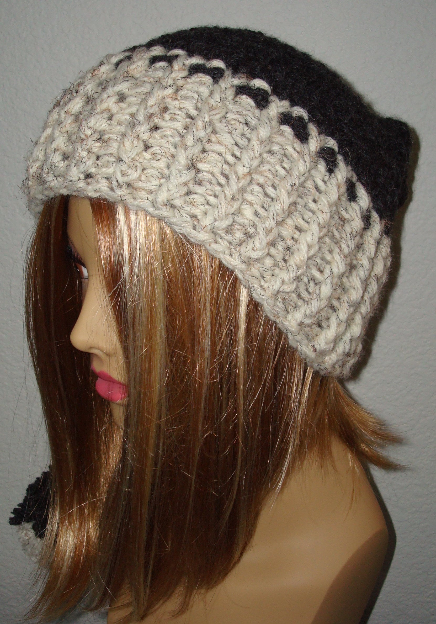 Santa Hat-stocking Cap-elf Hat Slouchy Crocheted/winter Warm/charcoal ...