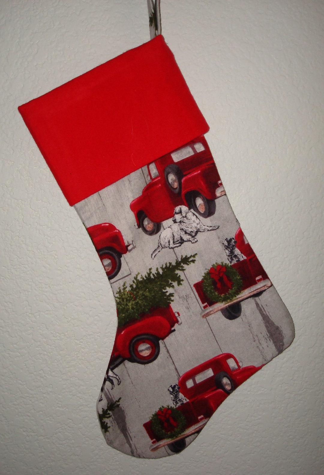Christmas Stocking/red Truck With Red Cuff Flannel Stocking/rustic ...