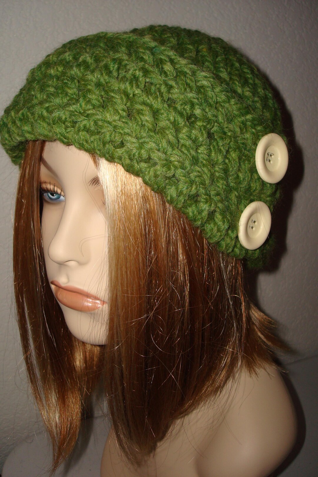 Crochet Garbo Hat 1950's Style/olive Chunky Cloche Hat/flapper Hat ...