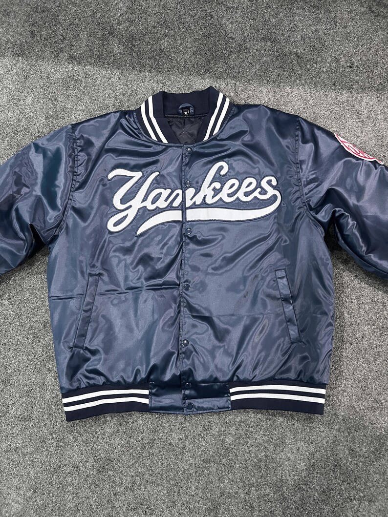 MLB NY Yankees Blue Satin Jacket, Letterman Style, Vintage New York ...