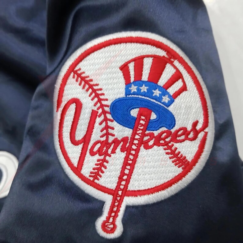 MLB NY Yankees Blue Satin Jacket, Letterman Style, Vintage New York ...