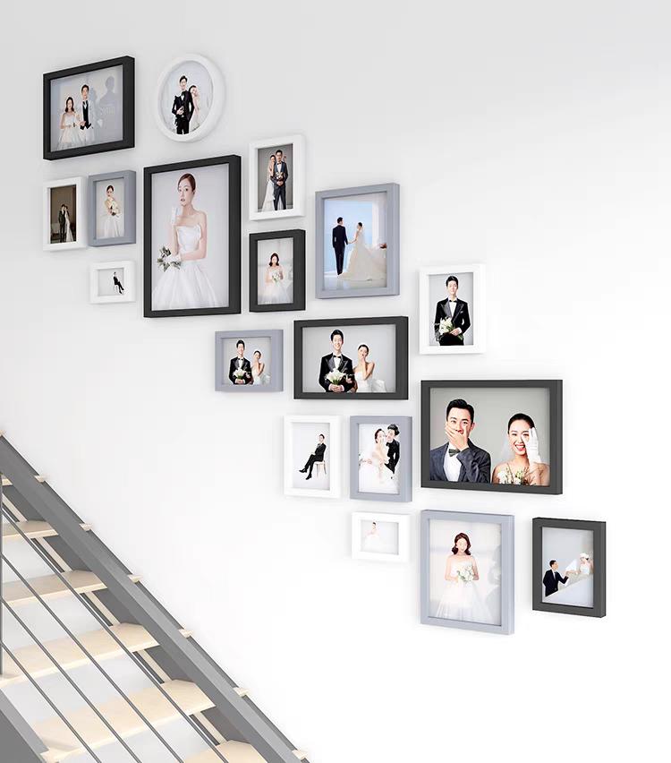 18 Pieces Wood Wall Mount Photo Frame Set, Staircase Picture Frame Set ...