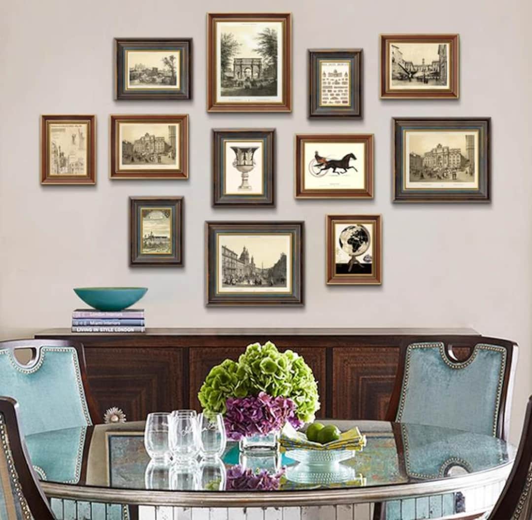 12 Pieces Vintage Style Solid Wood Wall Mount Photo Frame Set, Picture ...
