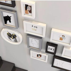 25 Pieces Solid Wood Wall Mount Photo Frame Set, Staircase Picture ...