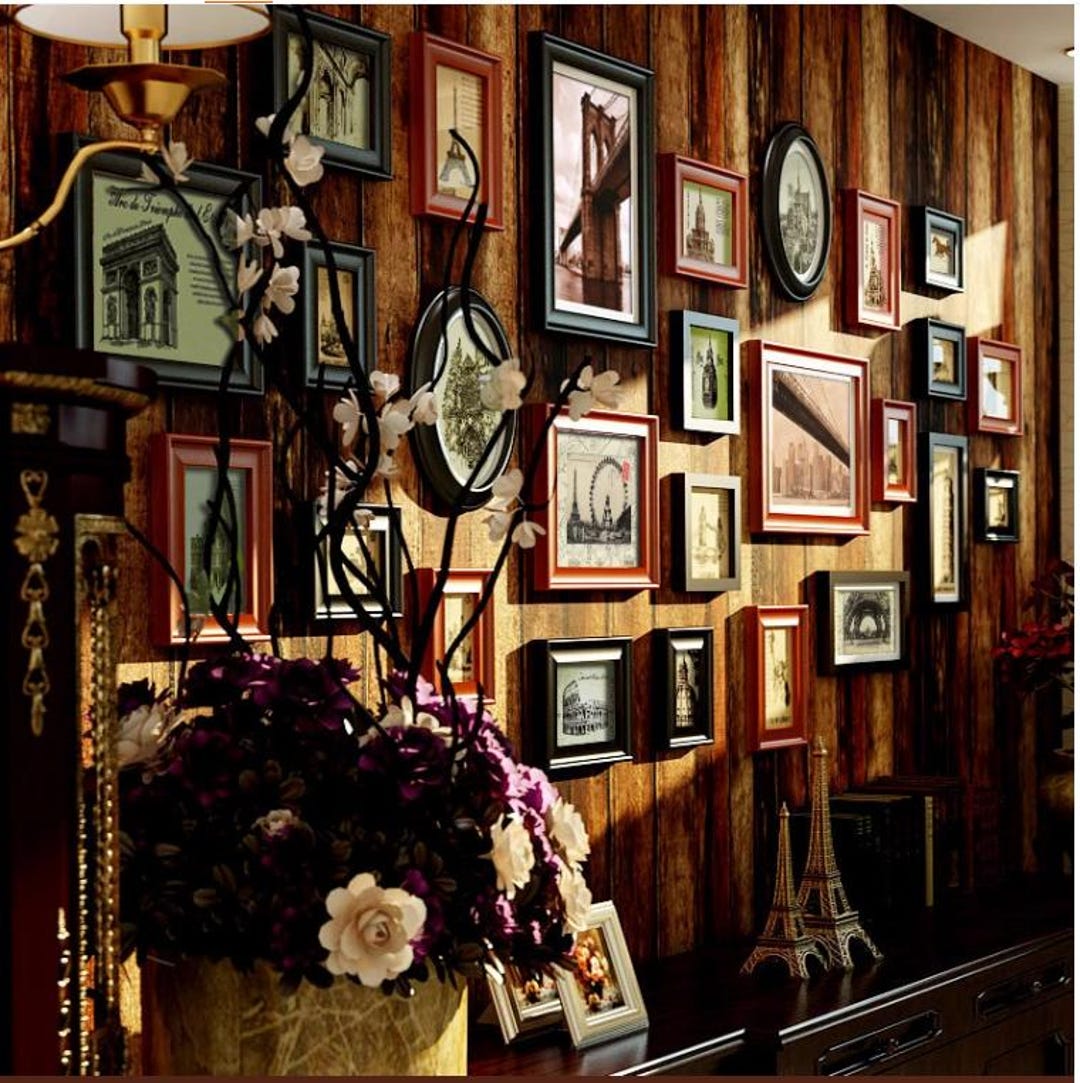 26 Pieces Solid Wood Wall Mount Photo Frame Set, Home Décor, Wall ...