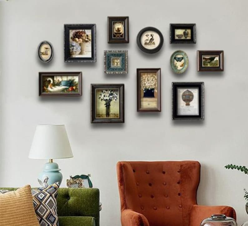12 Pieces Vintage Style Solid Wood Wall Mount Photo Frame Set, Picture ...