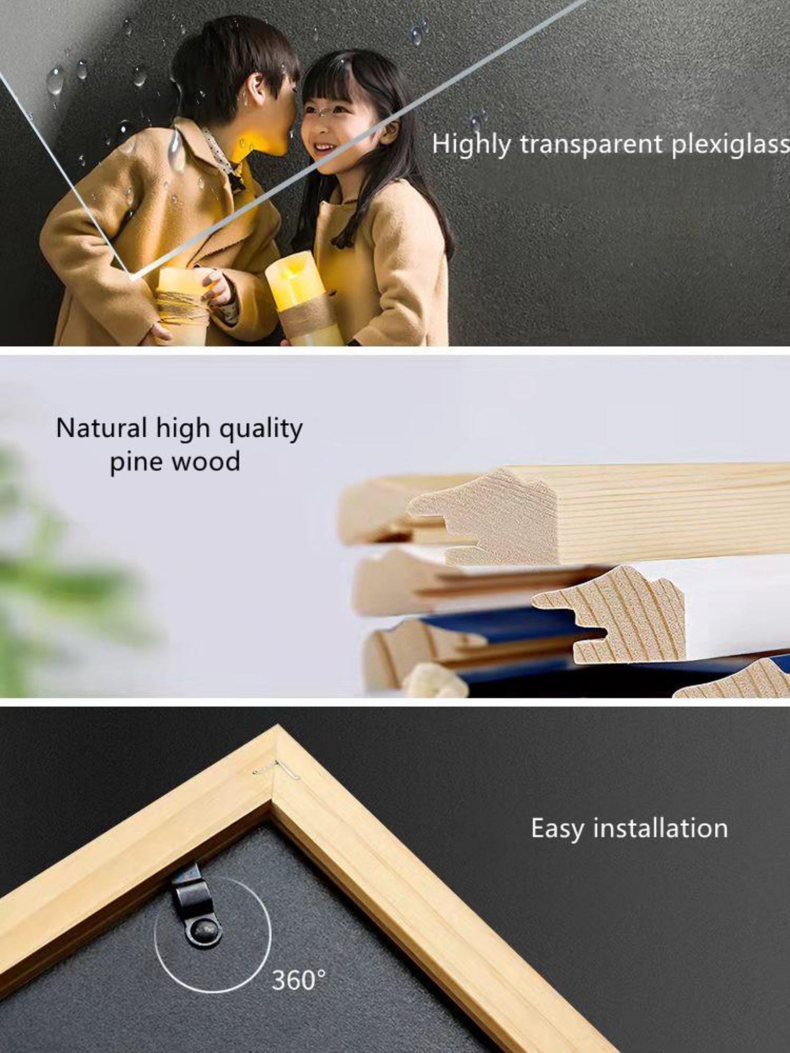 15 Pieces Wood Wall Mount Photo Frame Set, Home Décor, Wall Decoration ...