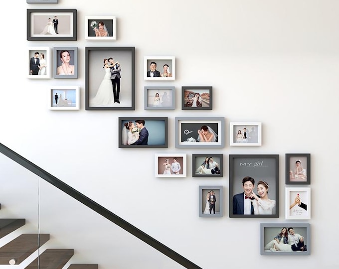 20 Pieces Wood Wall Mount Photo Frame Set, Staircase Picture Frame Set ...