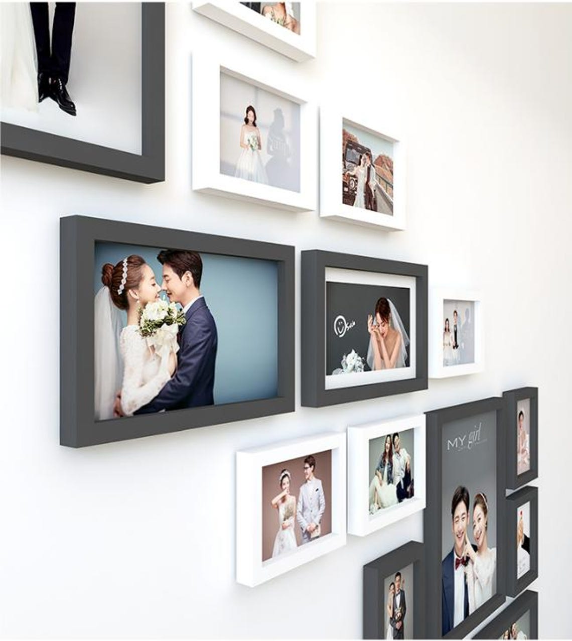 20 Pieces Wood Wall Mount Photo Frame Set, Staircase Picture Frame Set ...