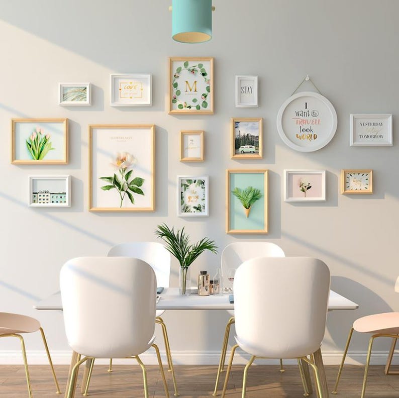 15 Pieces Wood Wall Mount Photo Frame Set, Home Décor, Wall Decoration ...