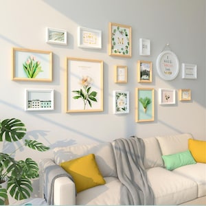 15 Pieces Wood Wall Mount Photo Frame Set, Home Décor, Wall Decoration ...