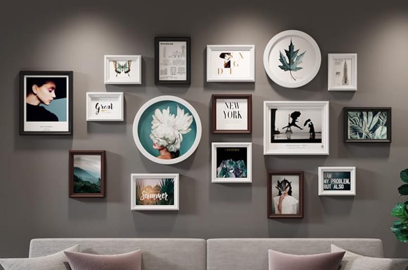 16 Pieces Wood Wall Mount Photo Frame Set, Picture Frame Set, Home ...