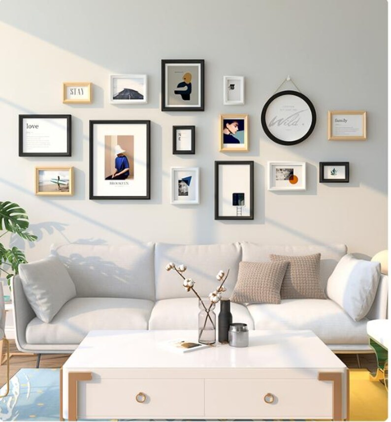 15 Pieces Wood Wall Mount Photo Frame Set, Home Décor, Wall Decoration ...