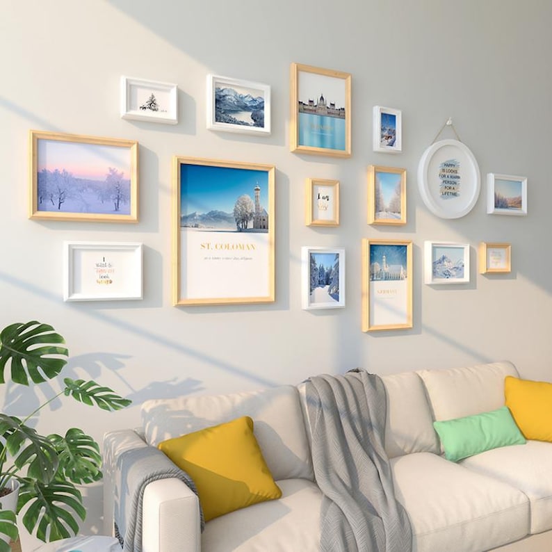 15 Pieces Wood Wall Mount Photo Frame Set, Home Décor, Wall Decoration ...