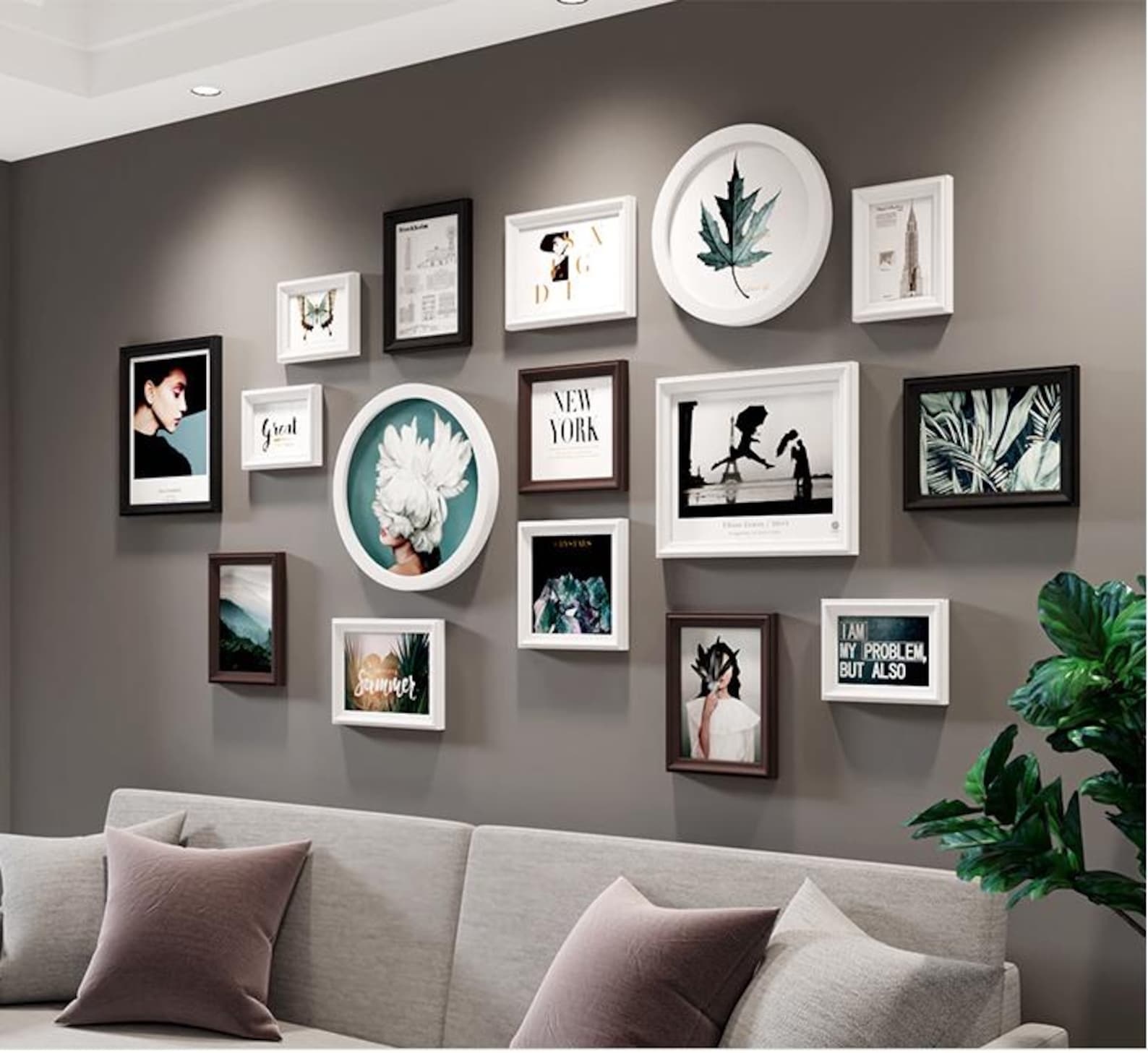 16 Pieces Wood Wall Mount Photo Frame Set, Picture Frame Set, Home ...