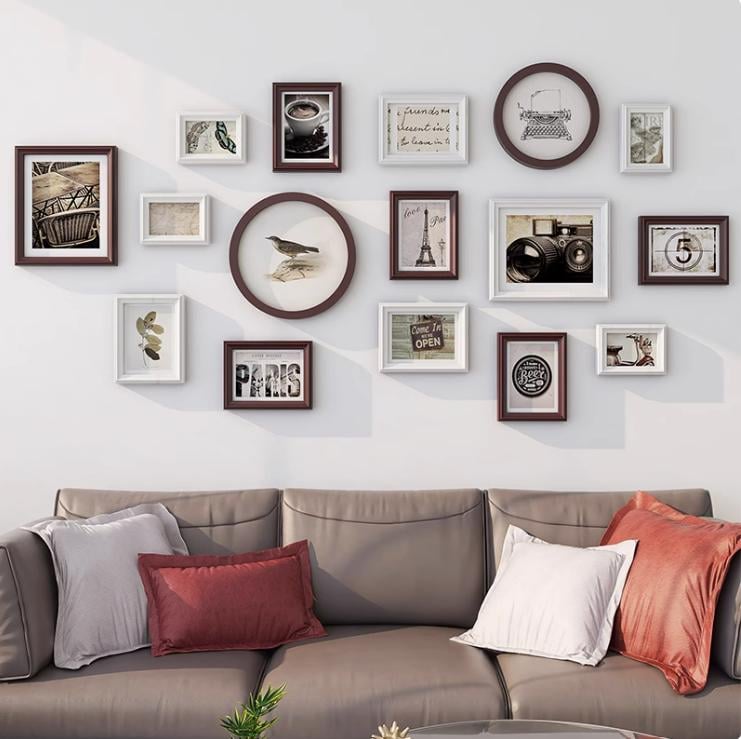 16 Pieces Wood Wall Mount Photo Frame Set, Picture Frame Set, Home ...