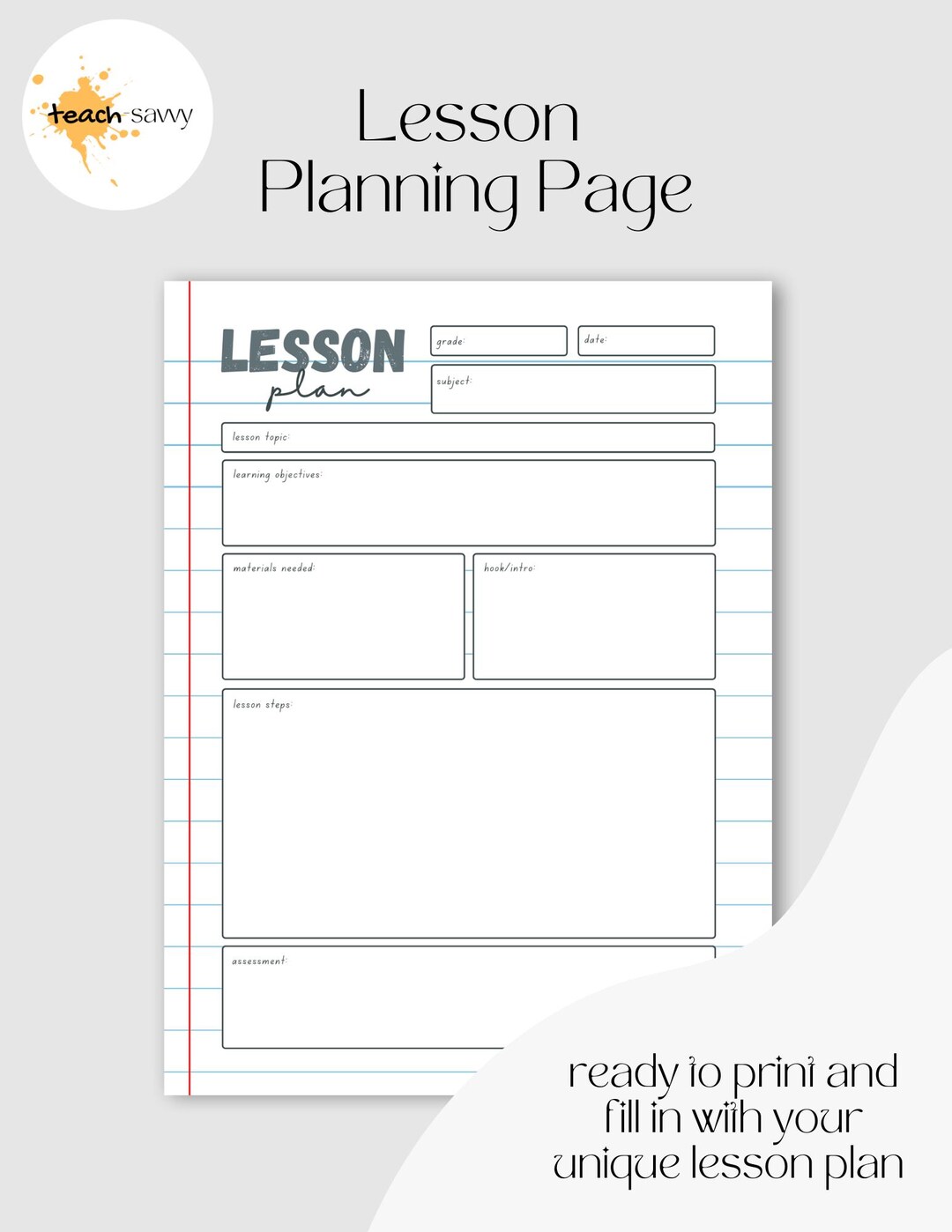 Teacher Planning Page | Lesson Plan Page | Lesson Plan Template - Etsy