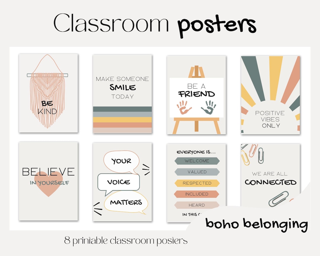 Boho Classroom Posters | Belonging Posters | Classroom Art Prints - Etsy