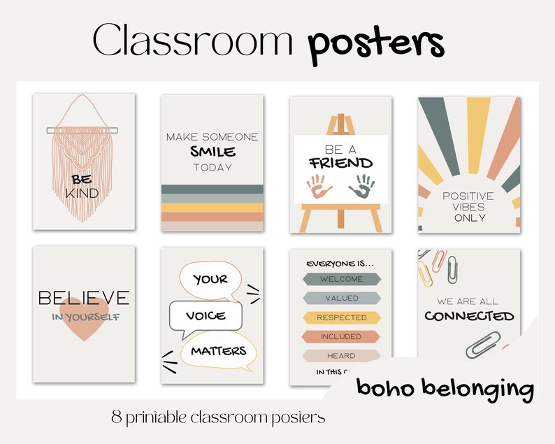 Boho Classroom Posters | Belonging Posters | Classroom Art Prints - Etsy