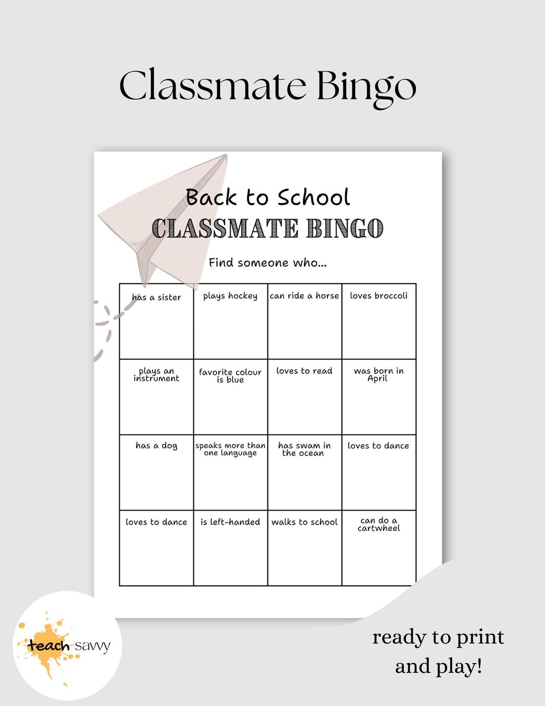 Classmate Bingo | Ice Breaker | Classroom Bingo - Etsy