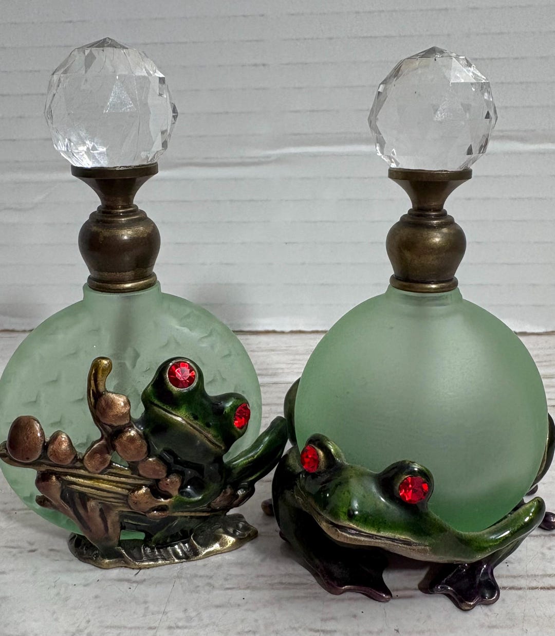 Vintage Bejeweled Enamel Green Glass Frogs Perfume Bottles - Etsy