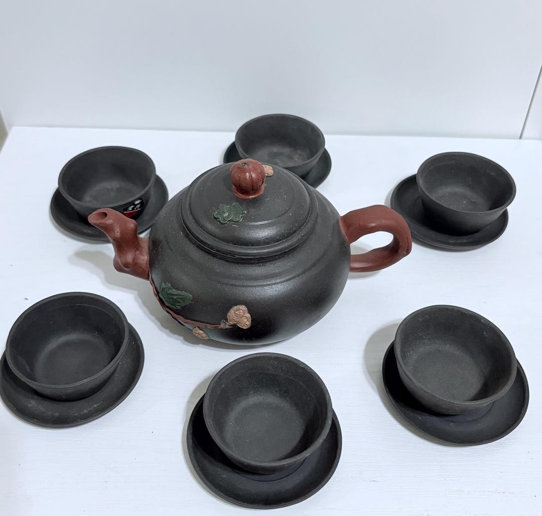 Vintage Handcrafted Yixing Clay Tea Set Including Teapot, 6 Cups, 6 ...