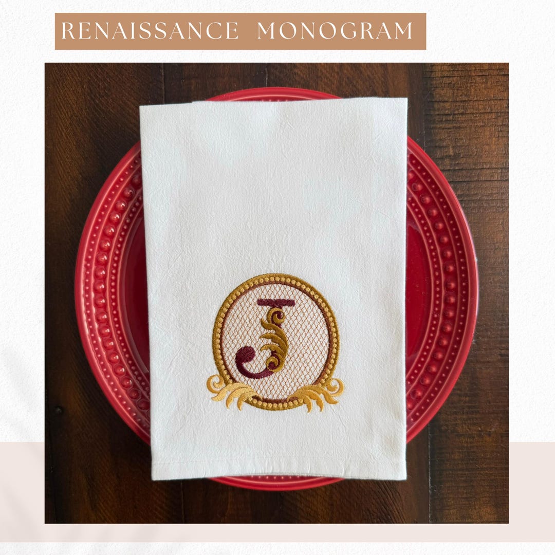 Renaissance Monogram Monogrammed Napkin Embroidered Linen Dinner Napkin ...